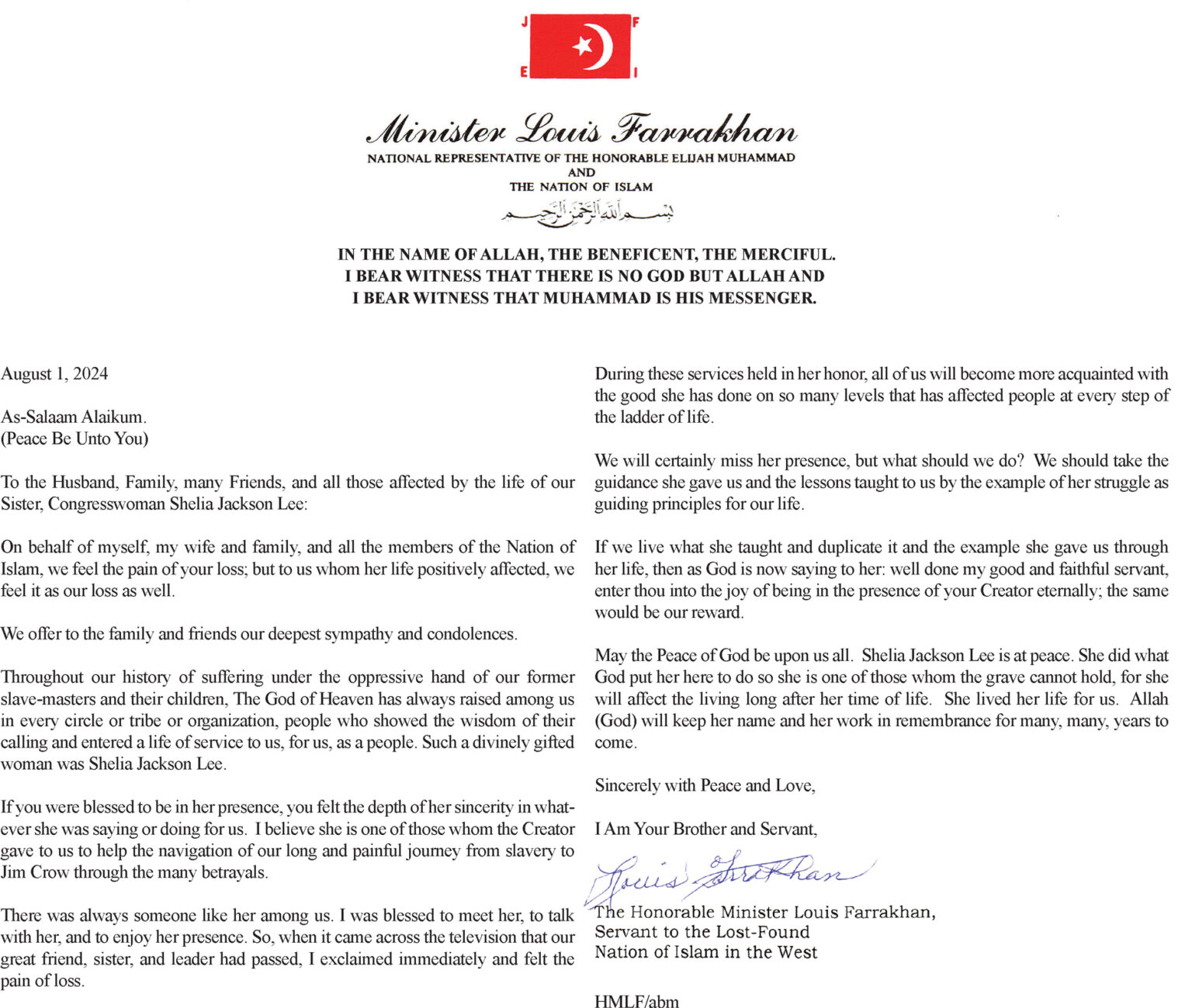 On the Passing of Rep. Sheila Jackson Lee - NOI.org Official Website